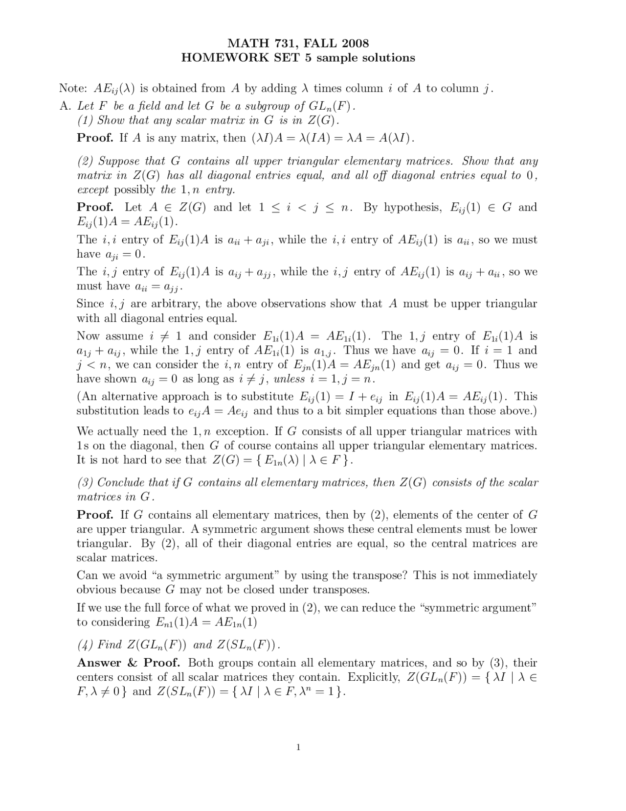 Solutions For Assignment 5 Abstract Algebra Math 731 Docsity