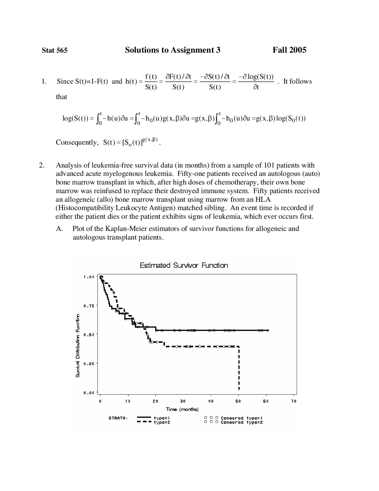 Solutions For Assignment 3 Methods In Biostatistics Stat 565 Docsity