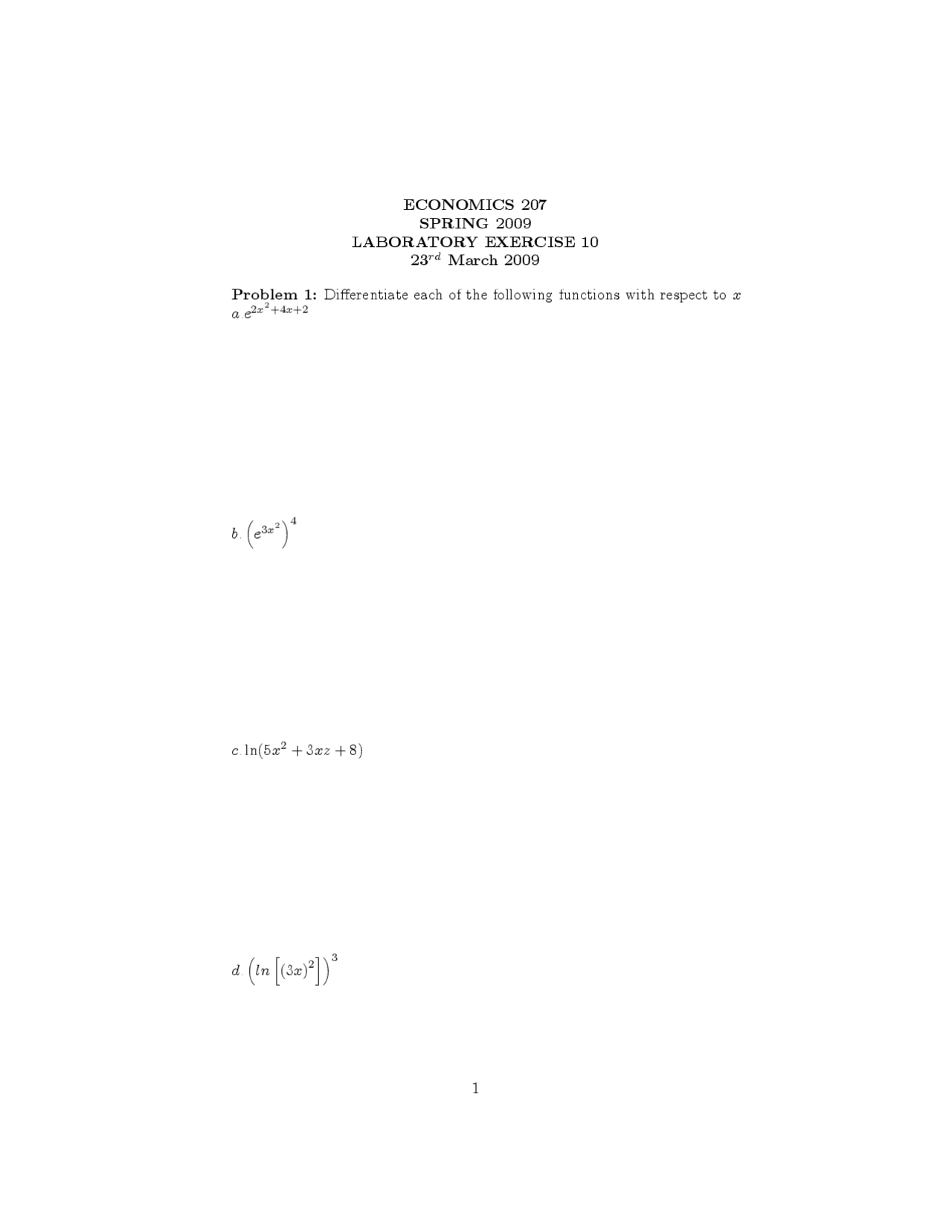 Application Of Economic Optimization Laboratory Exercise 10 Econ