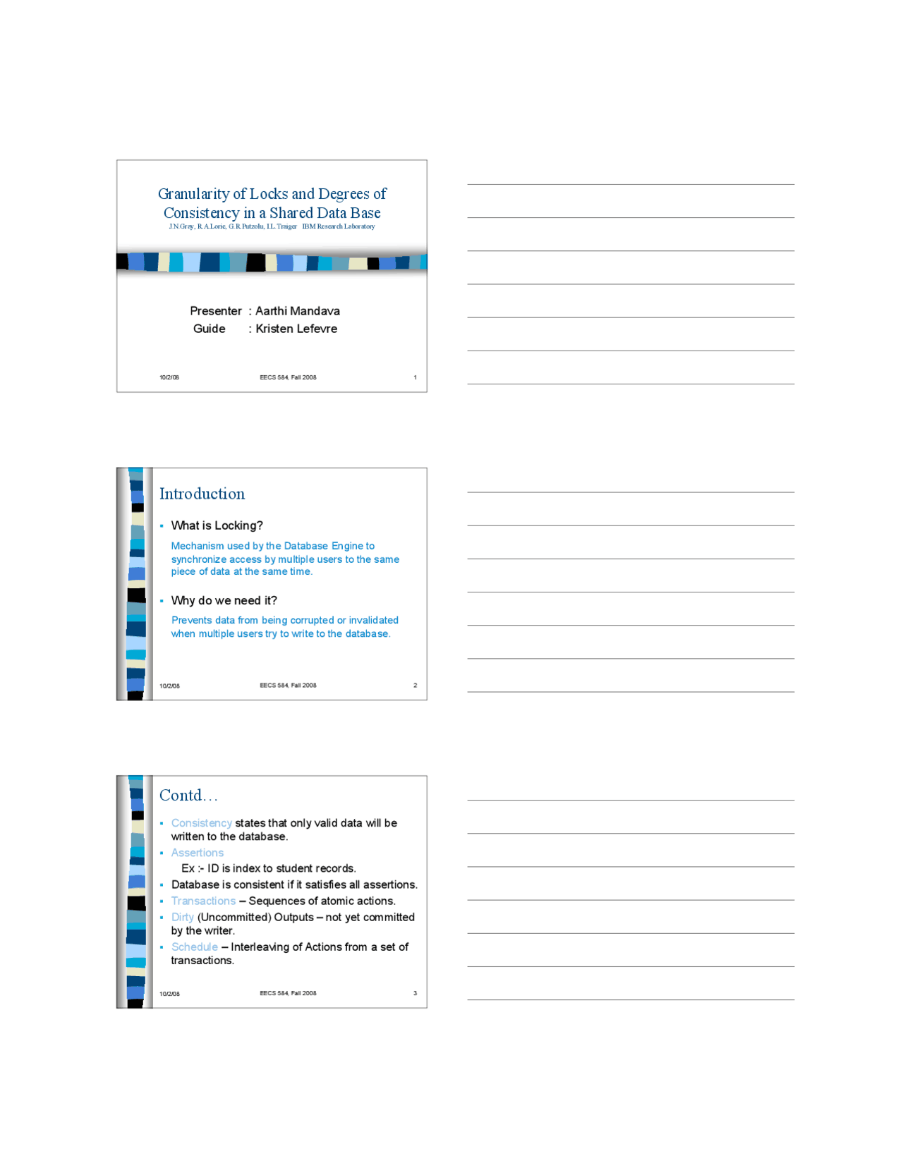 Granularity Of Locks And Degrees Of Consistency In A Shared Database Eecs 584 Docsity