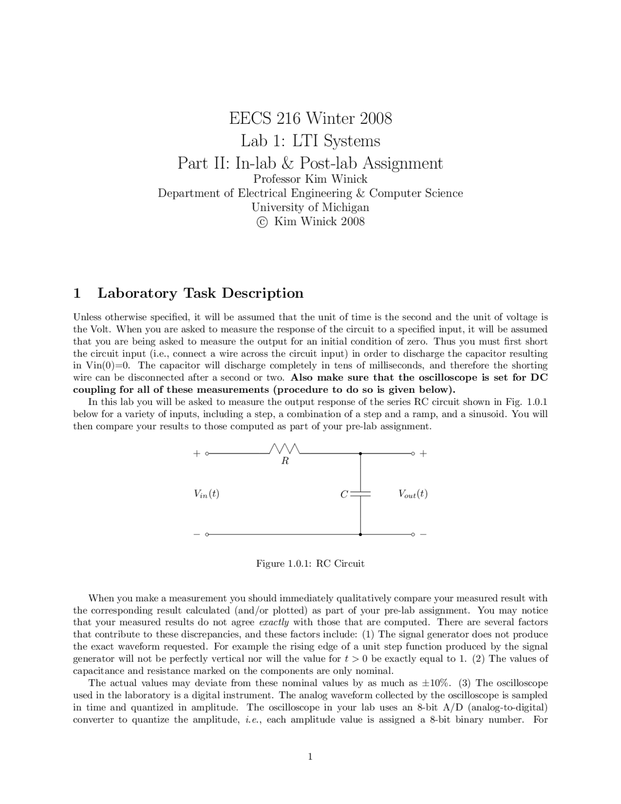 Lti System Introduction Signals And System Laboratory 1 Eecs 216