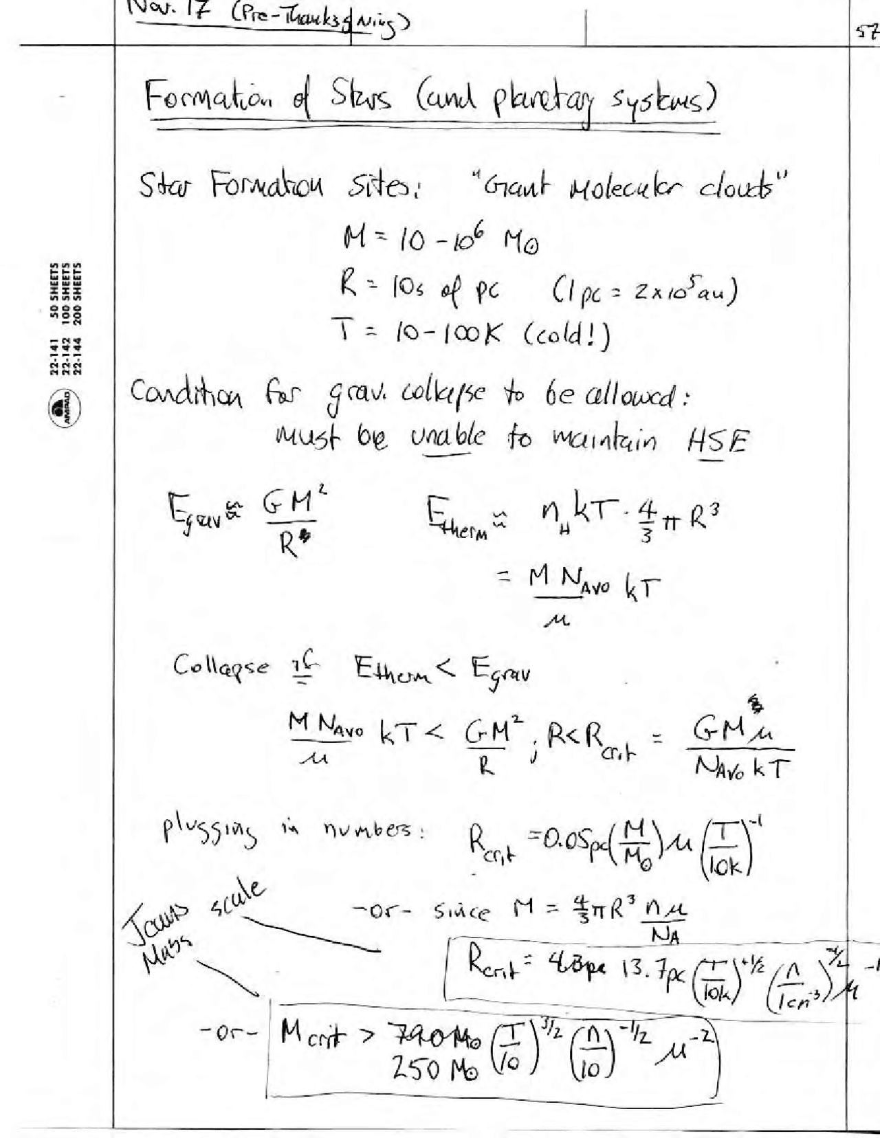 Formation of Stars - Handwritten Notes | ASTRO 342 - Docsity