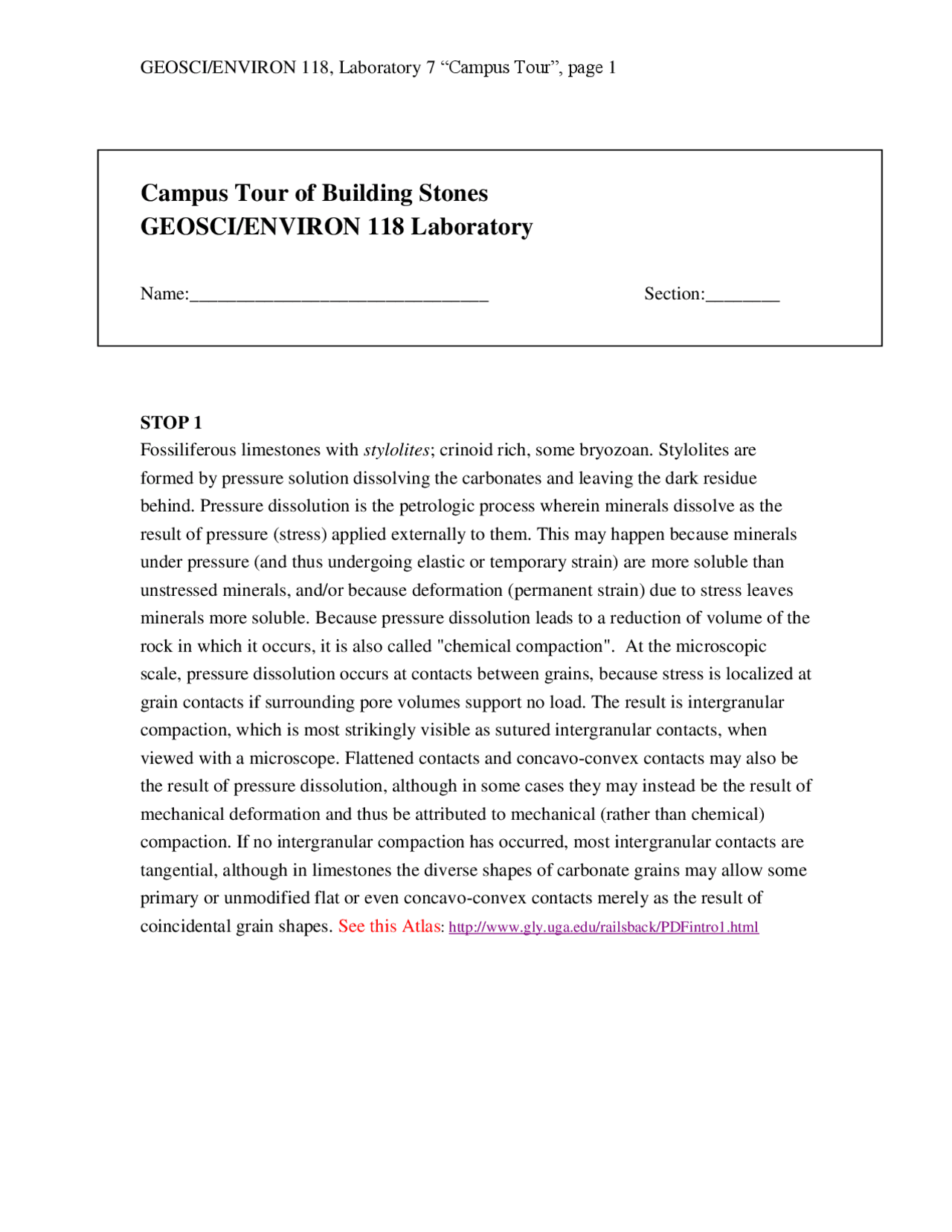 Campus Tour of Building Stones - Laboratory 7 | ENVIRON 118 - Docsity