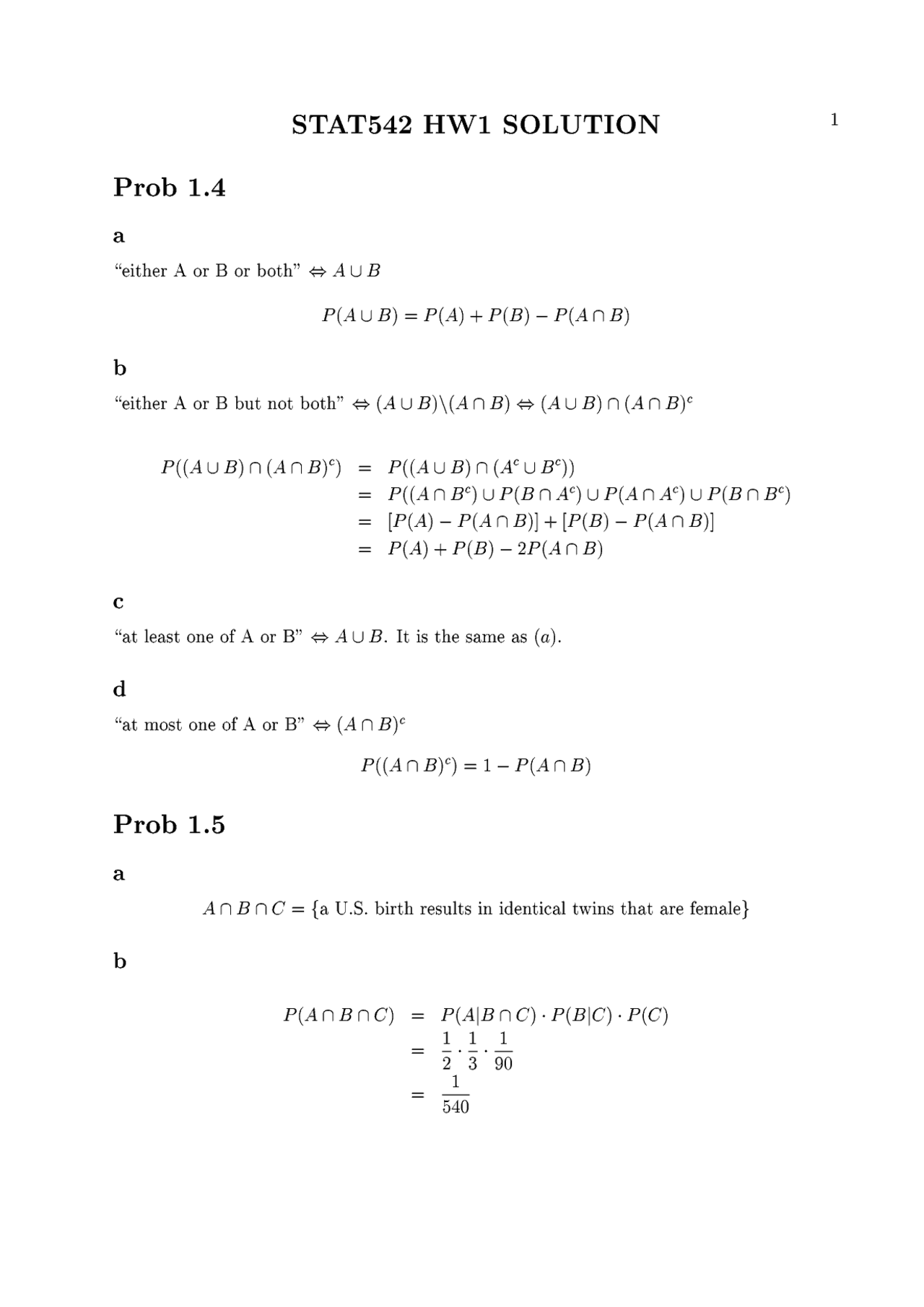 Probability Theory Homework Solutions: Stat542 HW1 | Assignments ...