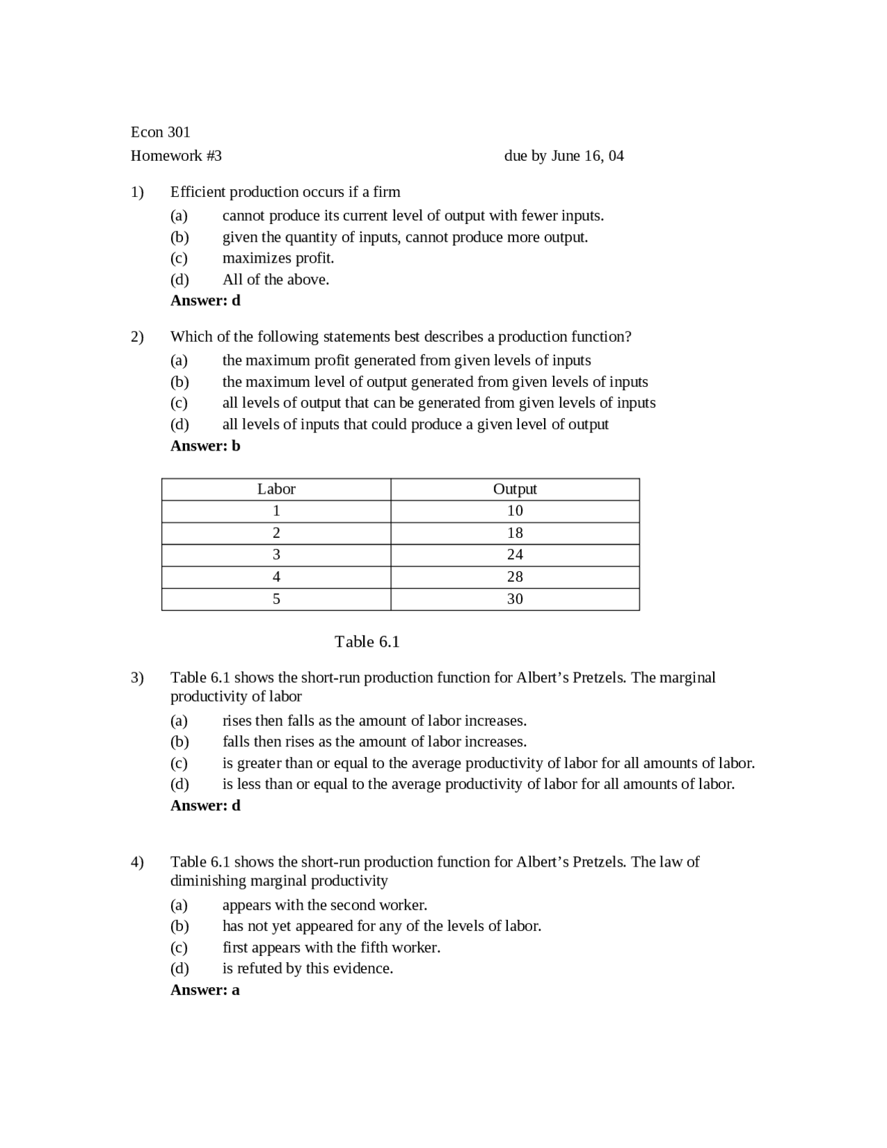 Homework 3 With Answer Key Intermediate Microeconomics Econ 301
