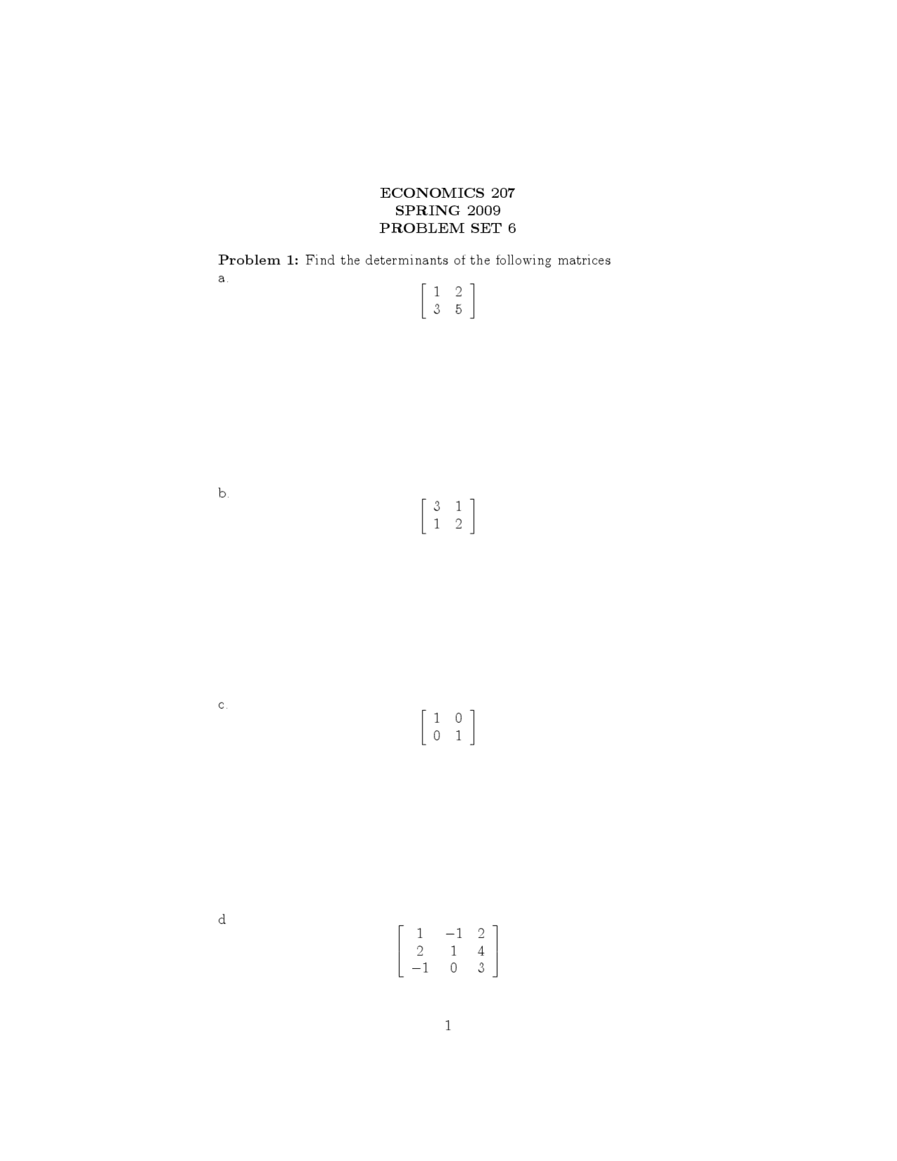 Problem Set 6 Application Of Economic Optimization Econ 207 Docsity