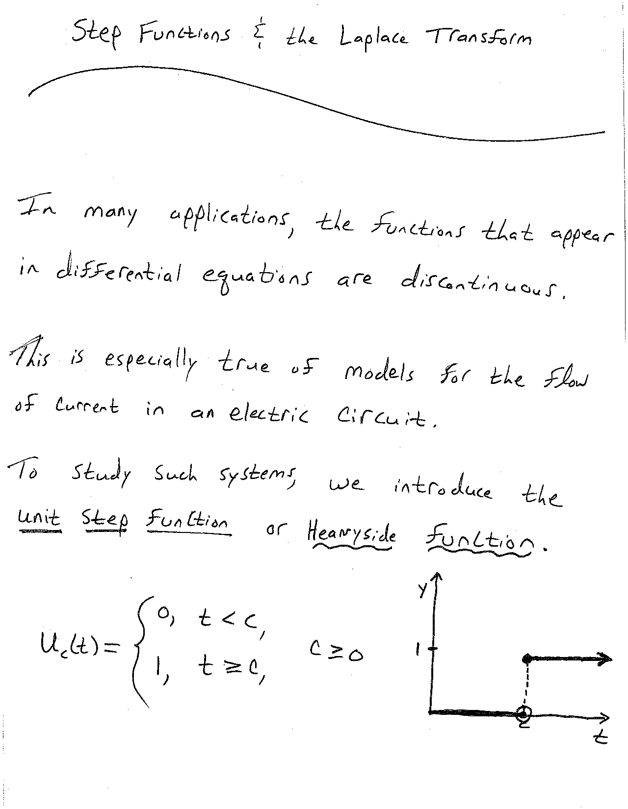 Step Functions and the Laplace Transform - Handwritten Notes | MATH 267 ...