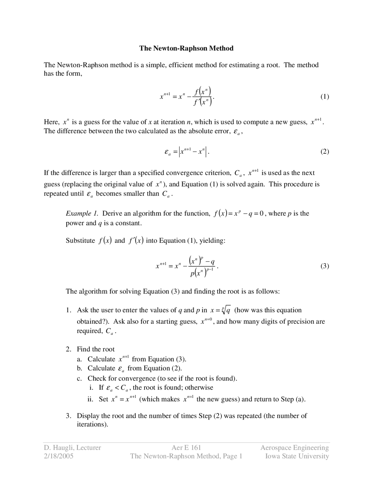 The Newton-Raphson Method - Lecture Notes | AER E 161 - Docsity