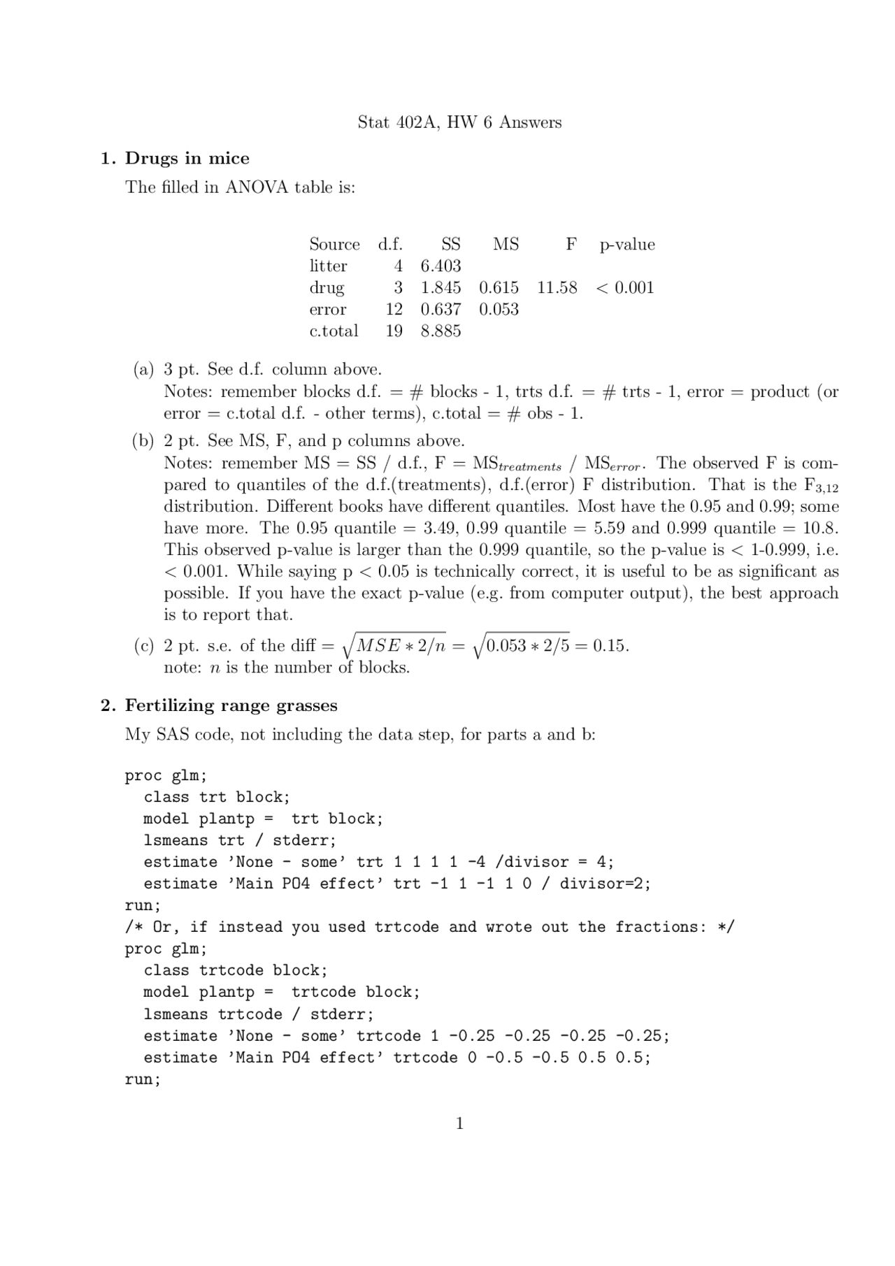 Homework 6 Answers For Statistics Design And Experiments Stat 402