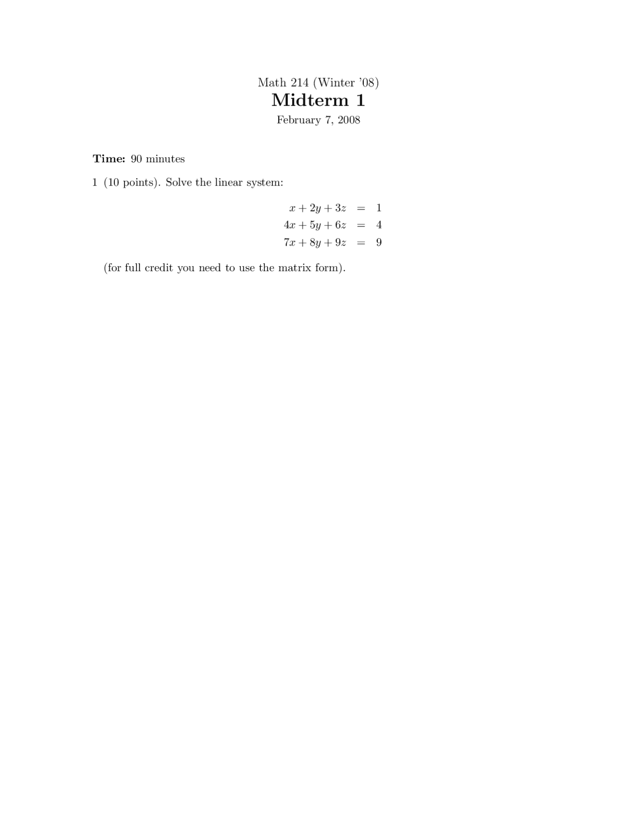 Unsolved Midterm 1 Linear Algebra And Differential Equations Math