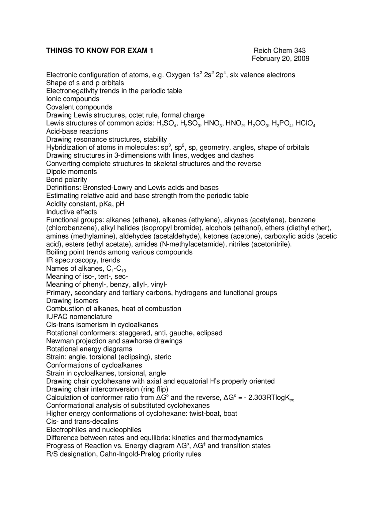 Things to Know for Exam 1 - Introductory Organic Chemistry | CHEM 343 ...