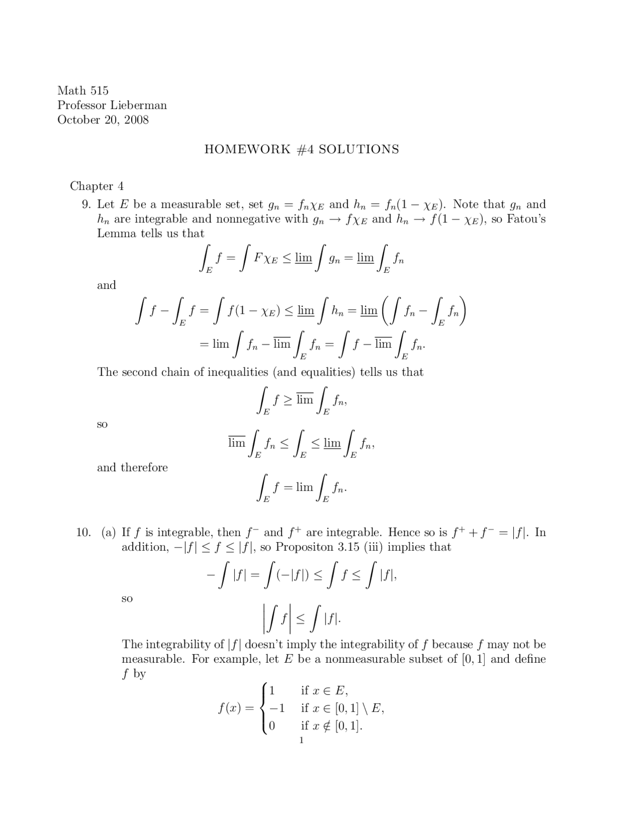 Homework 4 Solutions Real Analysis I Math 515 Docsity