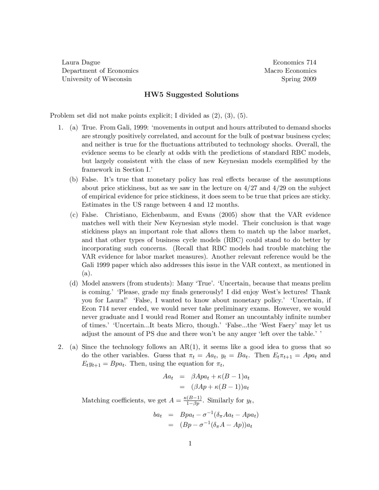 Homework 5 Solutions Economic Theory Docsity