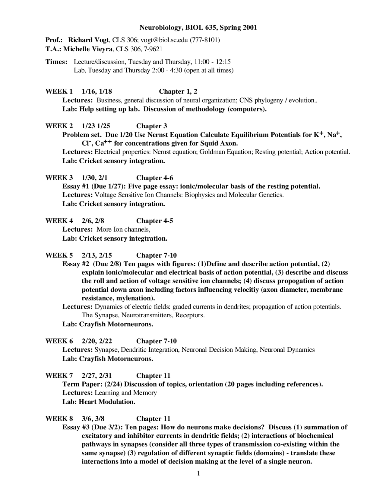 Business Of Neural Organization In Neurobiology Biol 635 Docsity