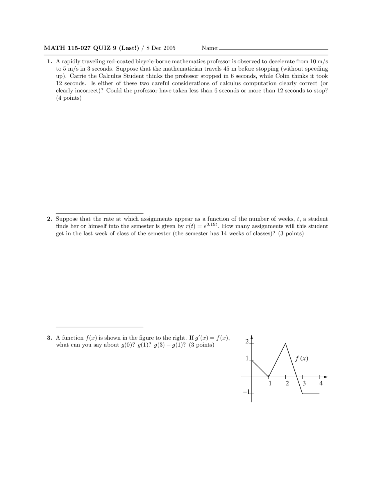 Quiz 9 Unsolved Questions Calculus I Math 115 Docsity