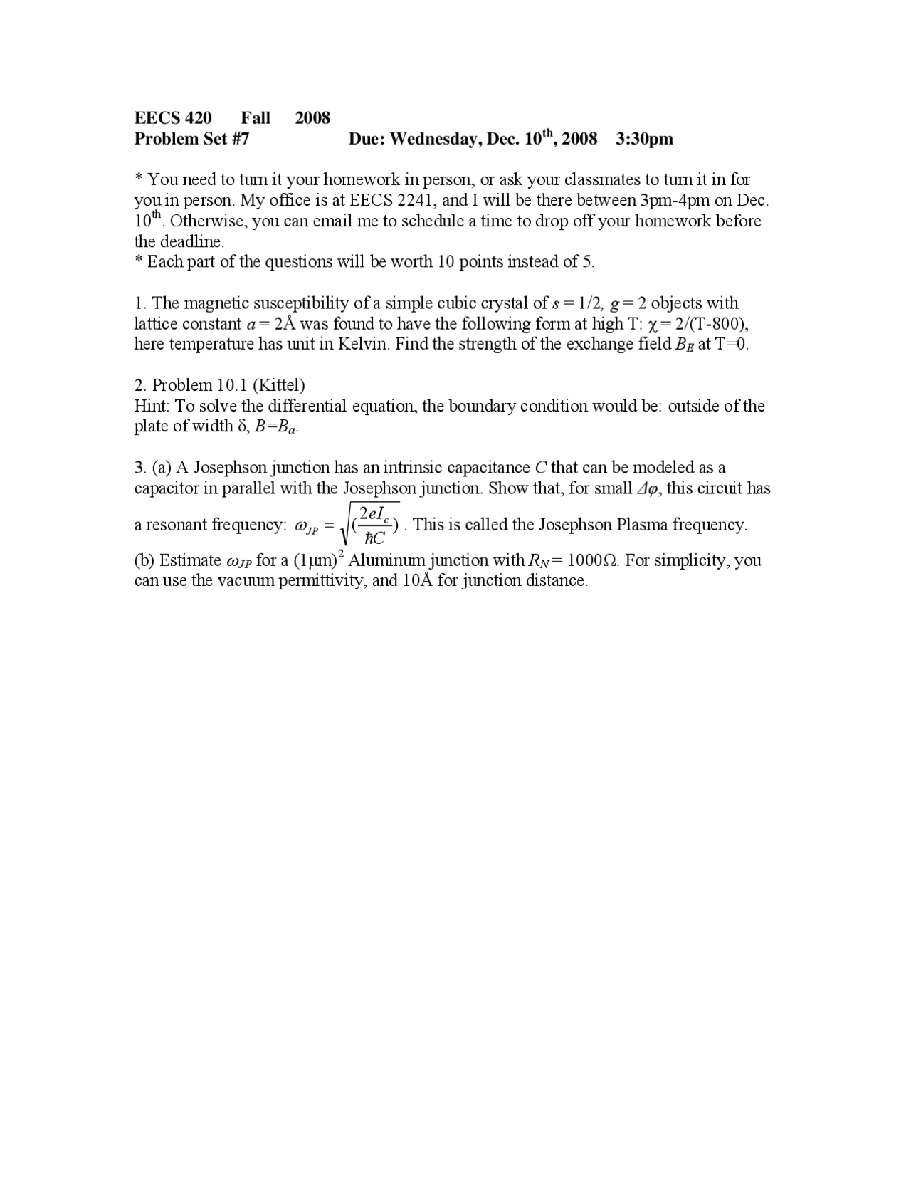 Problems Set 7 Questions Physics Principle Smart Devices Eecs 420
