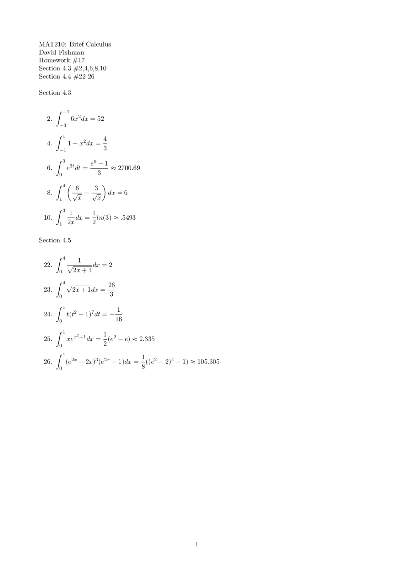 Homework 7 With Answers For Brief Calculus Mat 210 Docsity