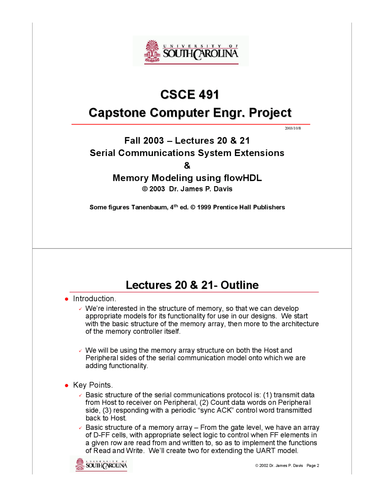 Serial Communications System Extensions And Memory Modeling Using Flowhdl Csce 491 Docsity