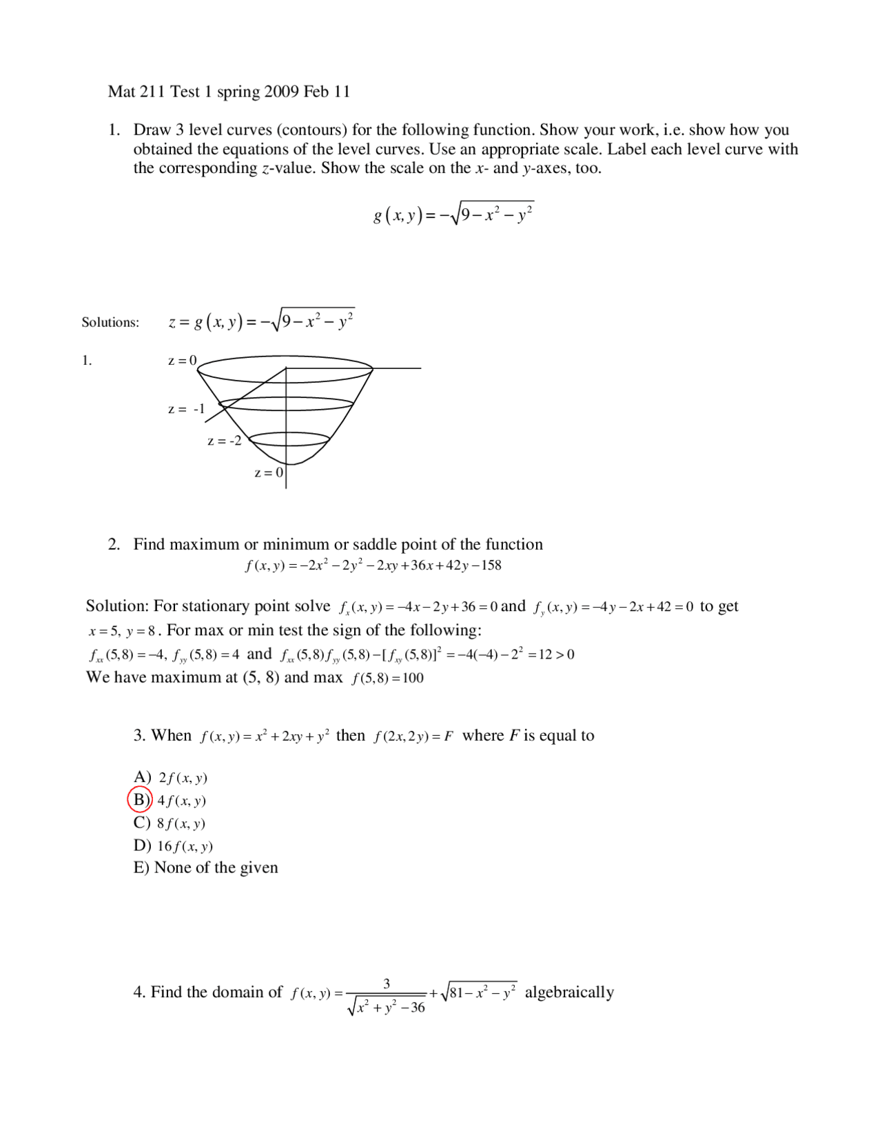 Test 1 with Solution | Mathematics for Business Analysis | MAT 211 ...