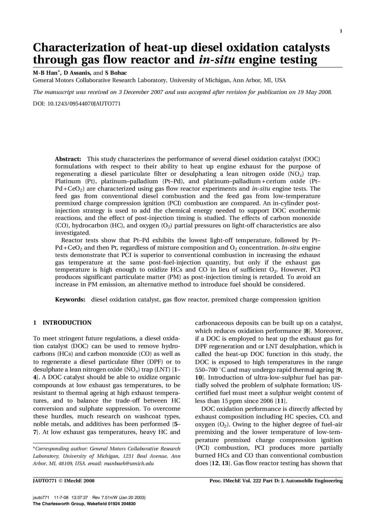 Characterization of Heat up Diesel Oxidation Catalysts Through Gas Flow ...