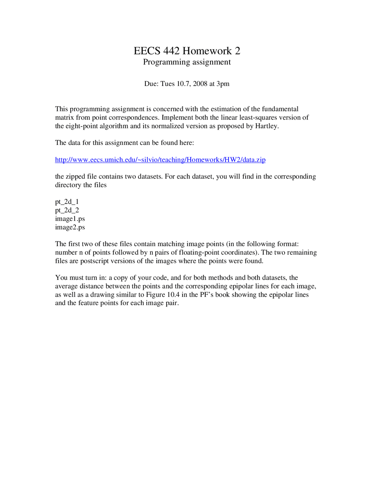 Homework 2 Computer Vision Fall 2008 Eecs 442 Docsity