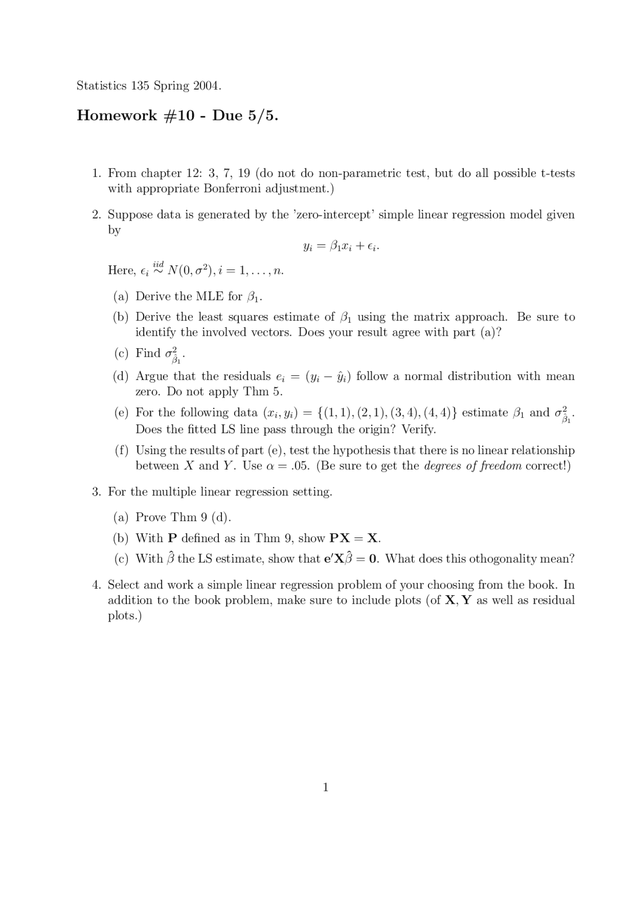 Homework 10 Questions Concepts Of Statistics Stat 135 Docsity