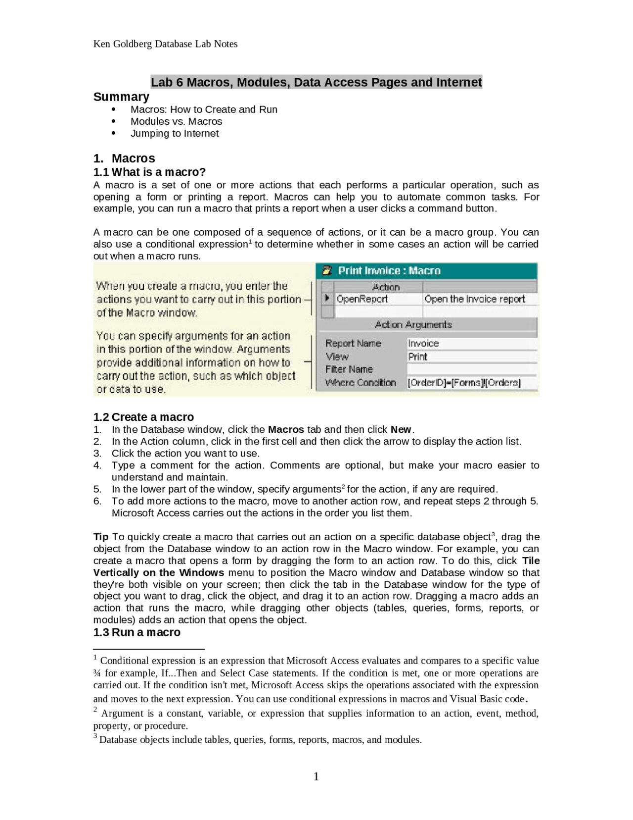 Database Automation: Macros, Modules, and Internet Access in Microsoft Access | Lab Reports ...