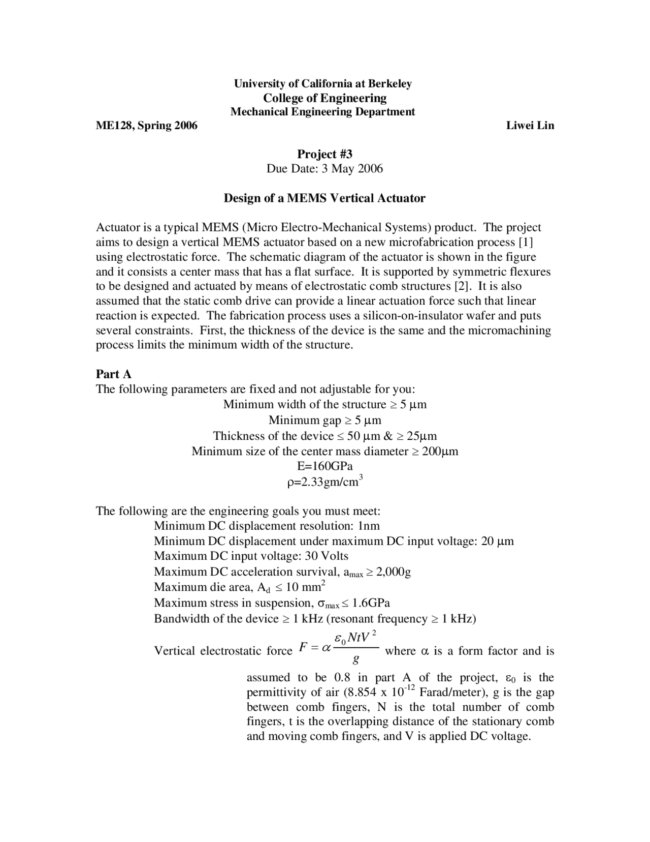 Design Of A Mems Vertical Actuator Project 3 Mec Eng 128 Docsity