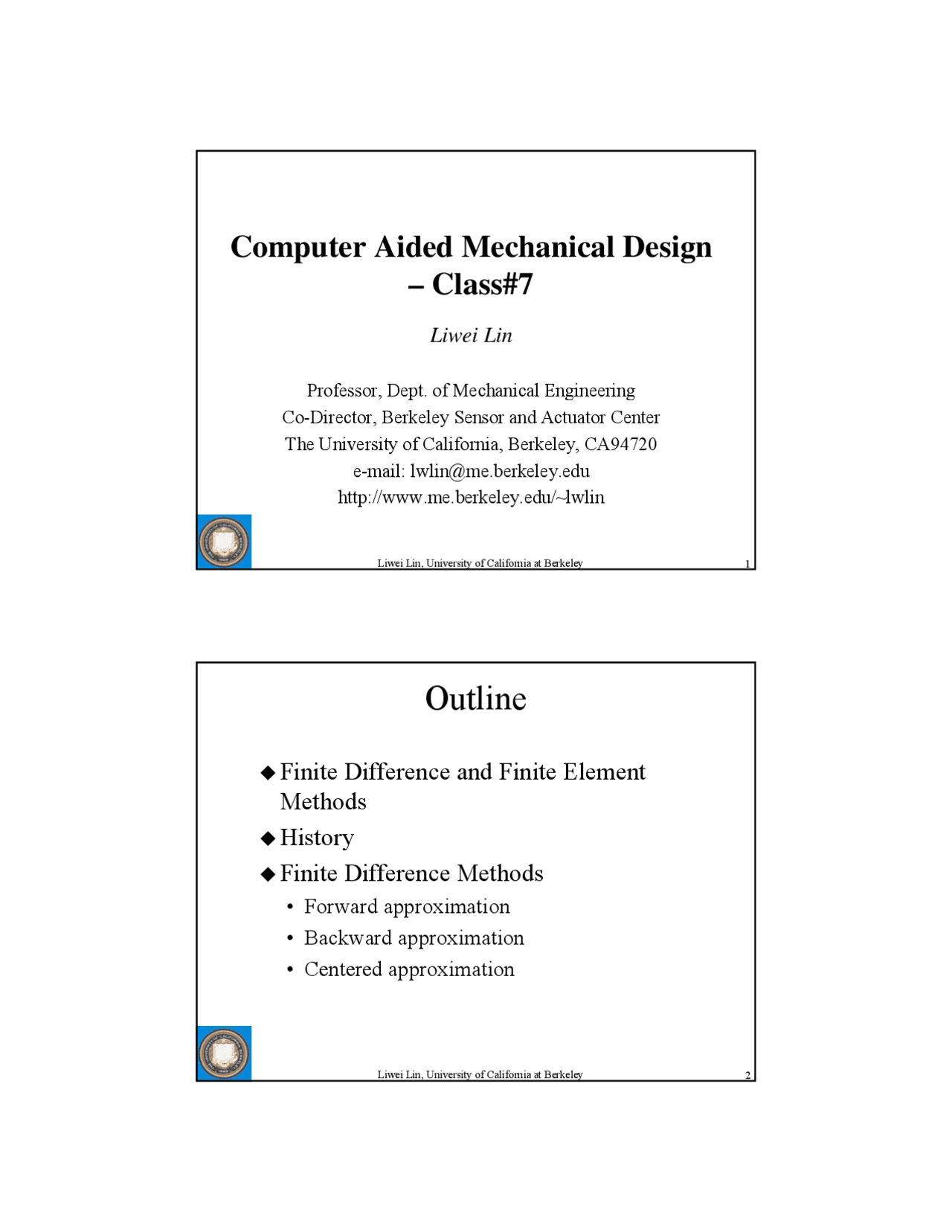 Computer Aided Mechanical Design - Lecture Slides | MEC ENG 128 - Docsity