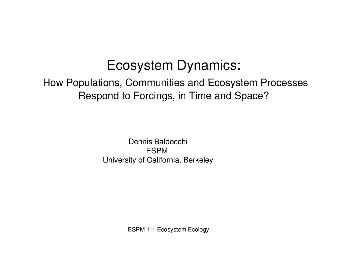 Ecosystem Dynamics Lecture Notes Espm 111 Docsity