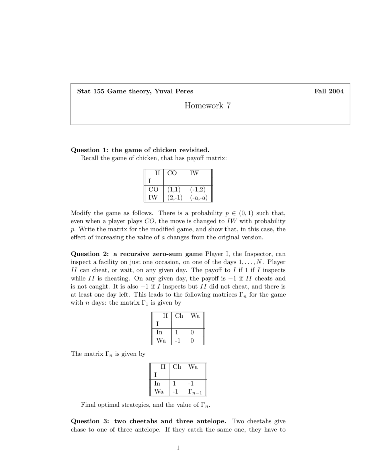 Homework 7 Questions Game Theory Stat 155 Docsity