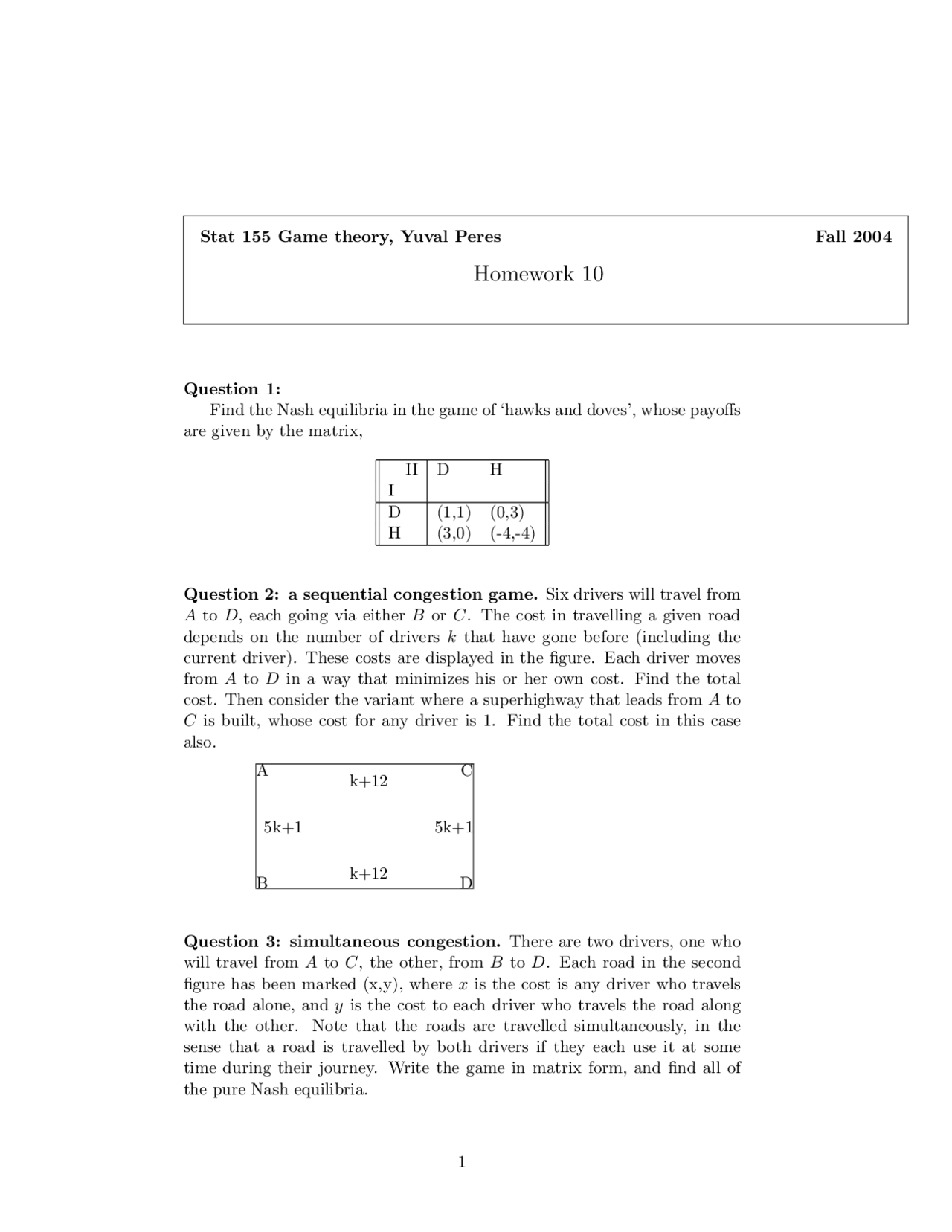Assignment 10 Solved Questions Game Theory Stat 155 Docsity