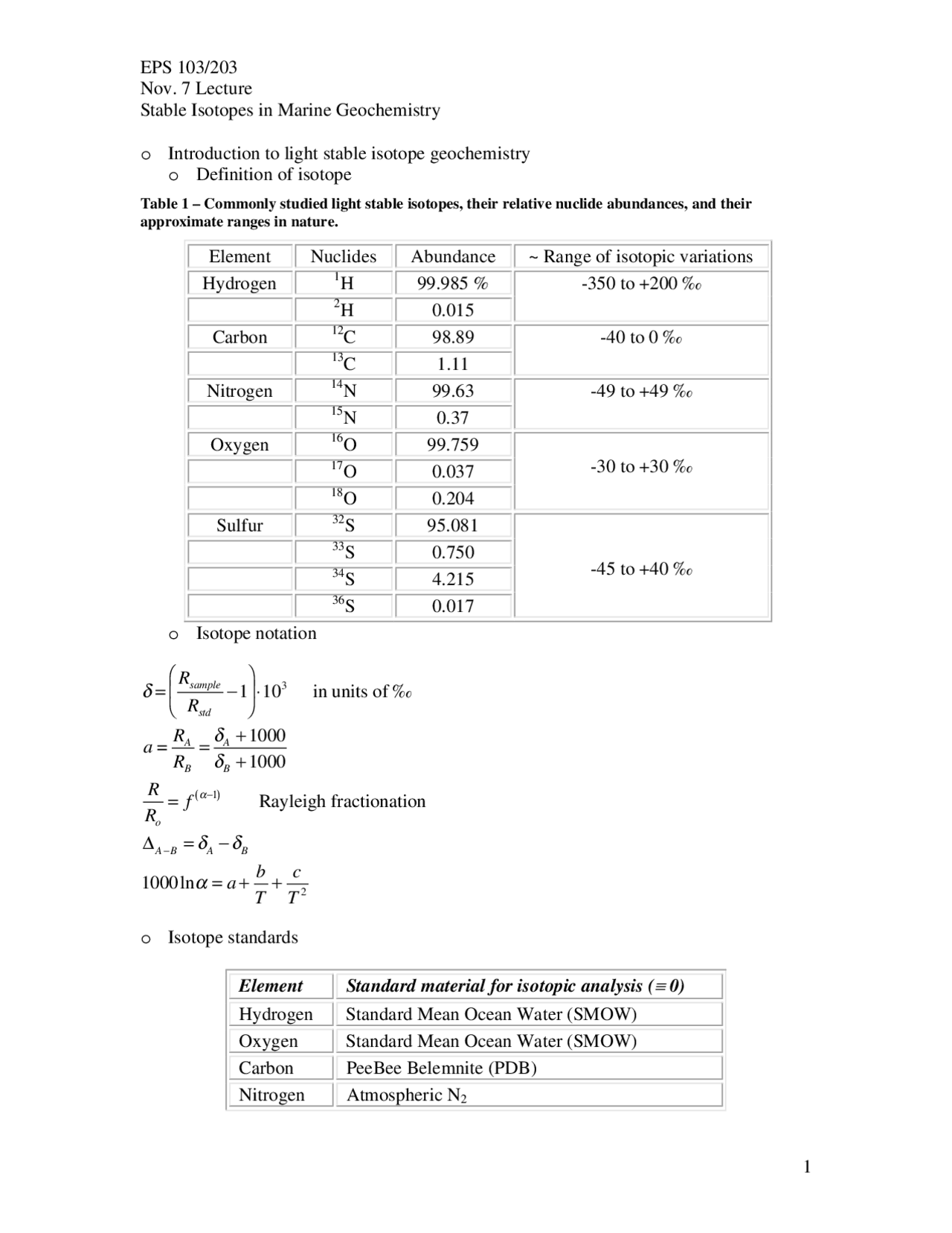 Stable Isotopes in Marine Geochemistry: Fractionation & Applications in ...
