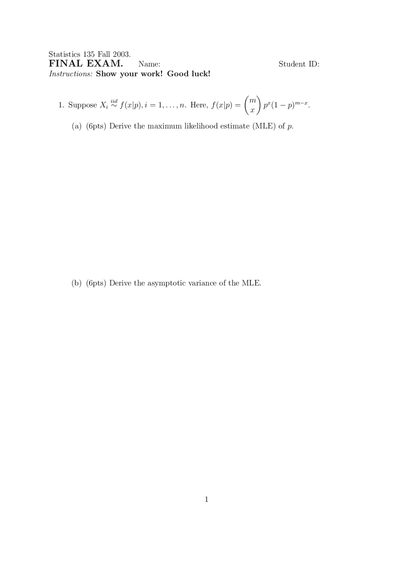 7 Questions Final Exam Concepts Of Statistics Stat 135 Docsity