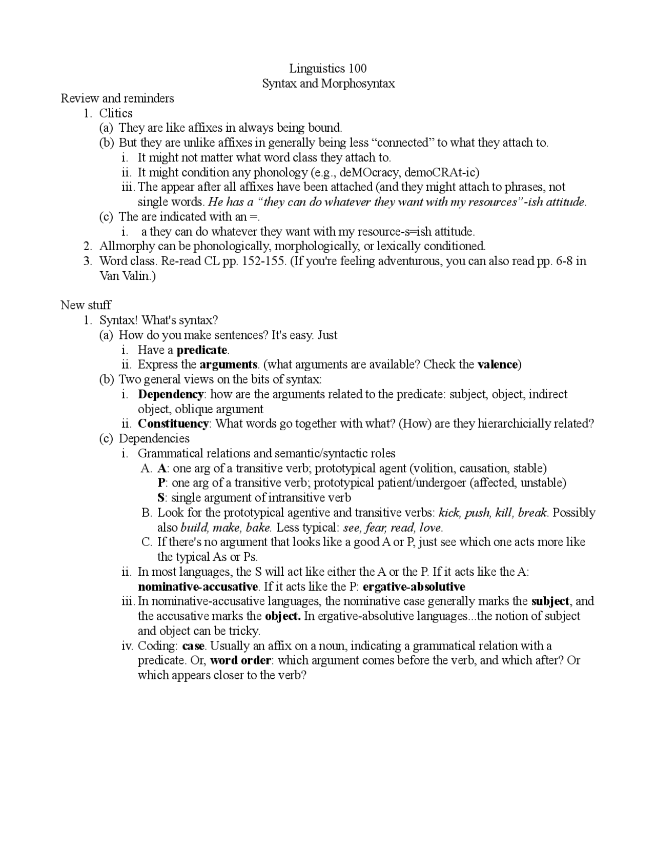Syntax And Morphosyntax Review Sheet Linguis 100 Docsity