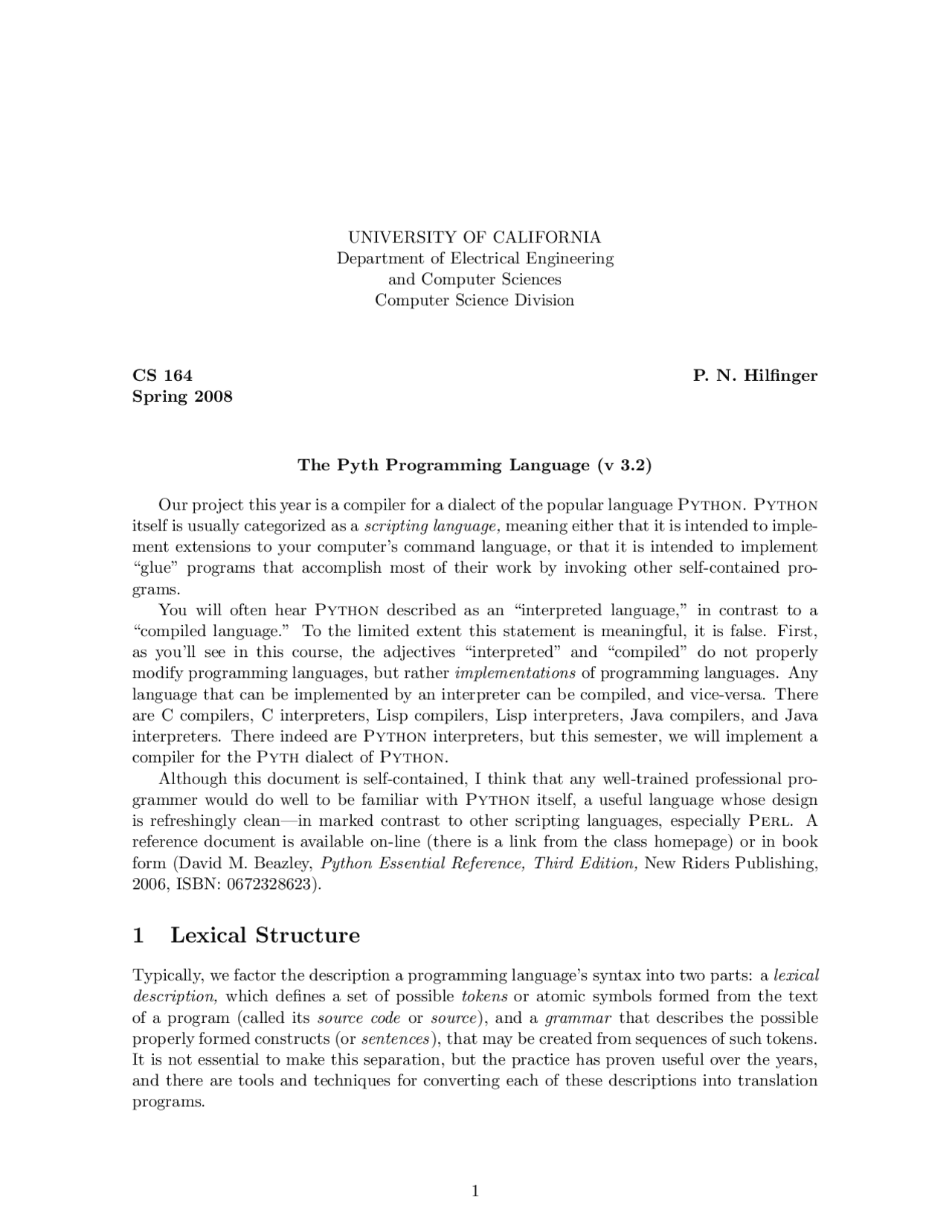 The Python Programming Language - Project | COMPSCI 164 - Docsity