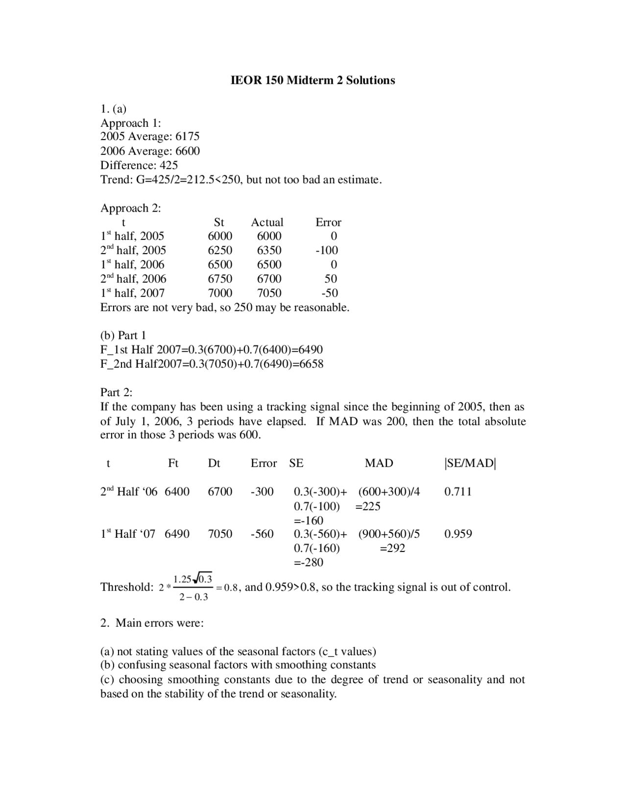 Solutions Exam 2 Production Systems Analysis Ind Eng 150 Docsity