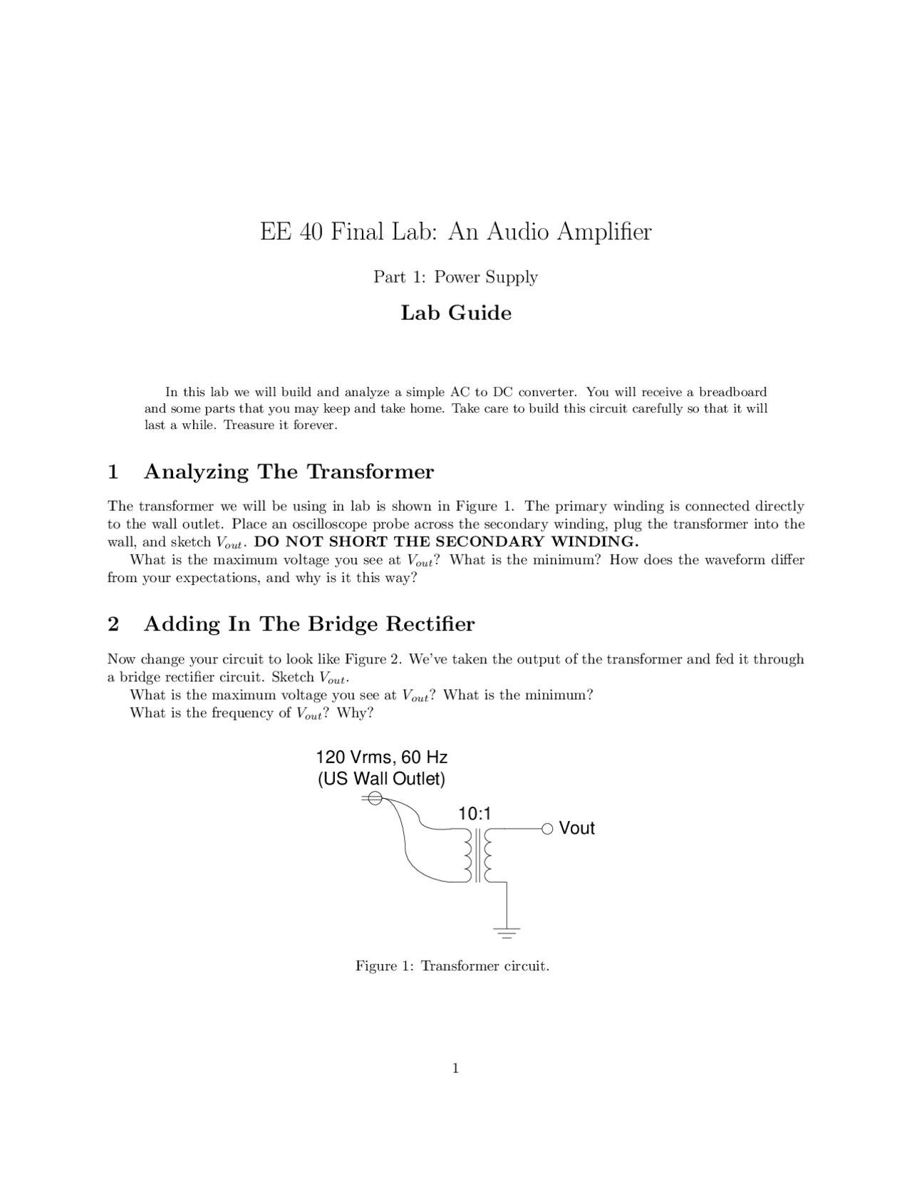 An Audio Amplifier Final Laboratory Guide El Eng 40 Docsity