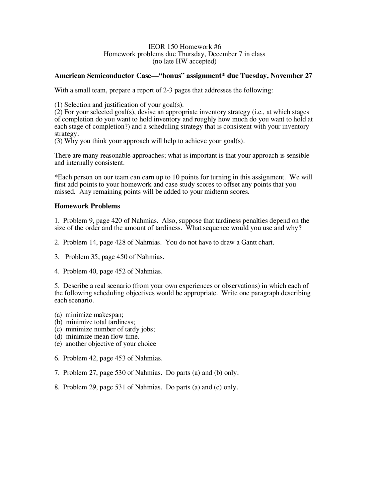 Homework 6 Practice Problems On Production Systems Analysis Ind Eng