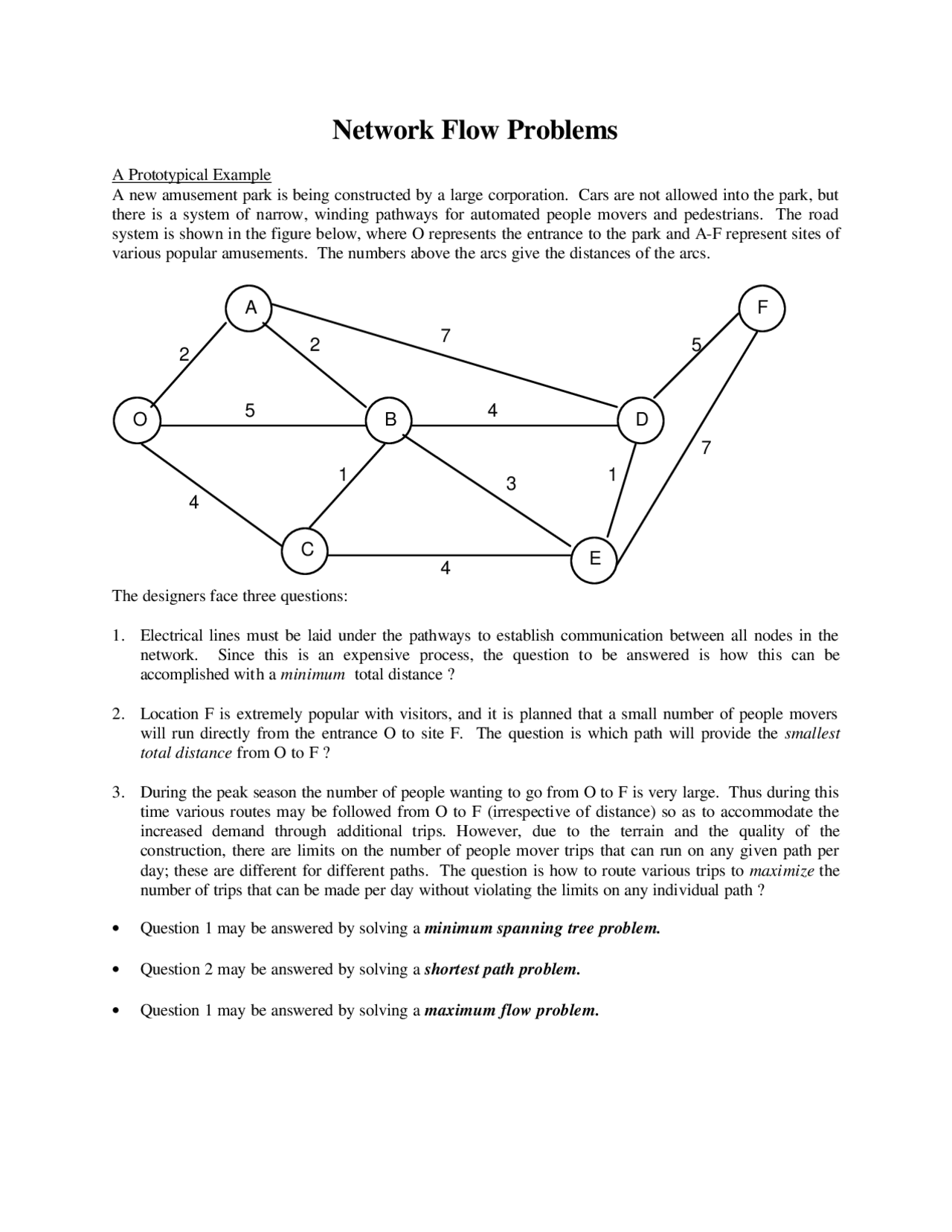 Network Flow Problems - Operation Research - Handout | IE 1081 - Docsity