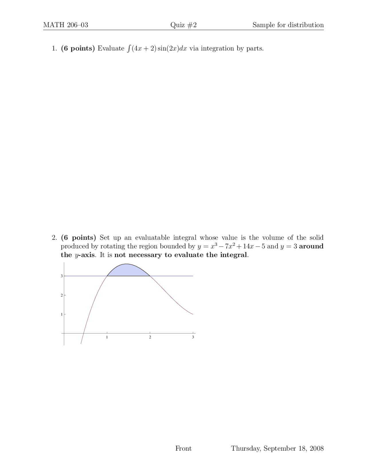Sample For Distribution Quiz 2 Problems Math 206 Docsity