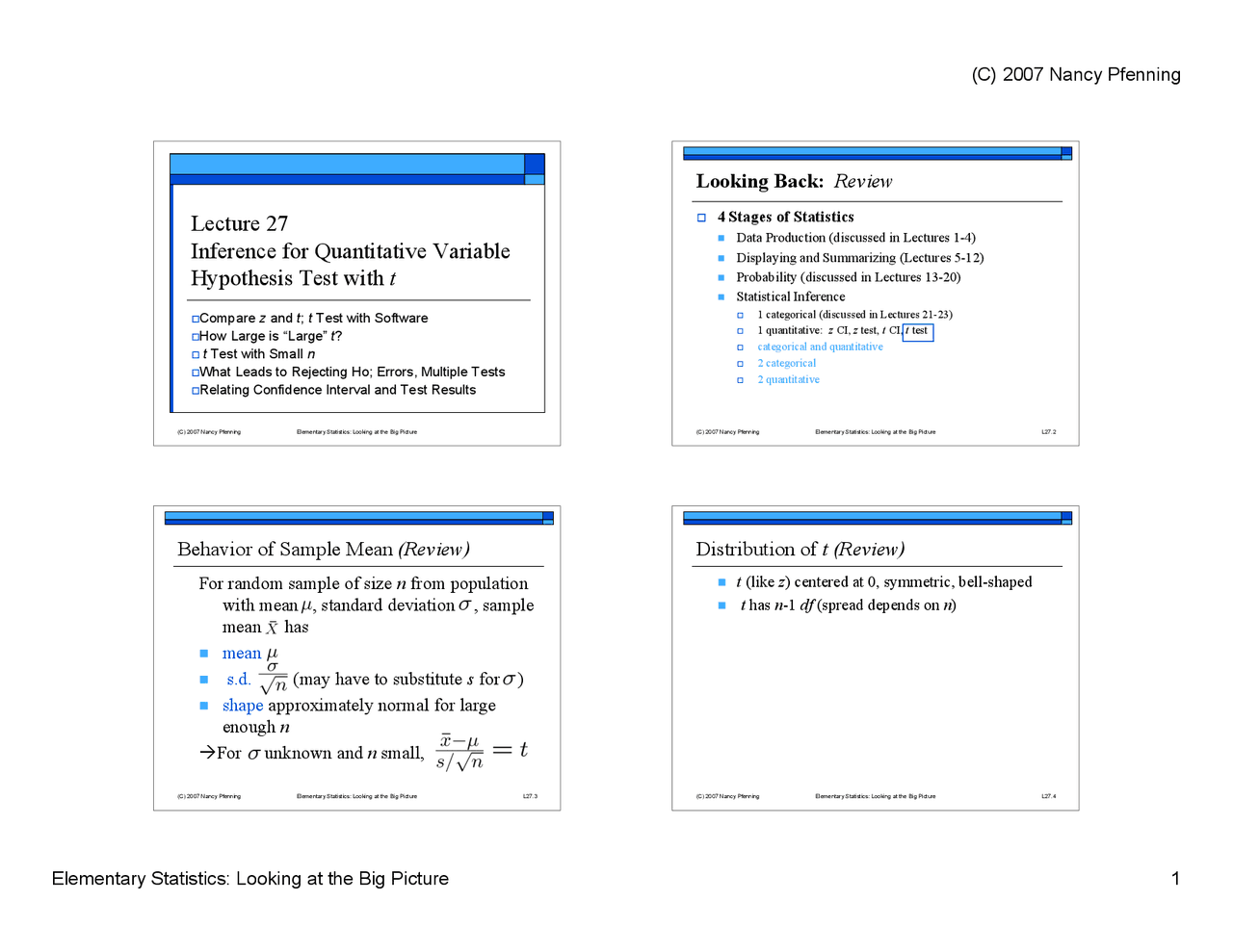 Inference For Quantitative Variable Hypothesis Lecture Slides Stat 1000 Docsity