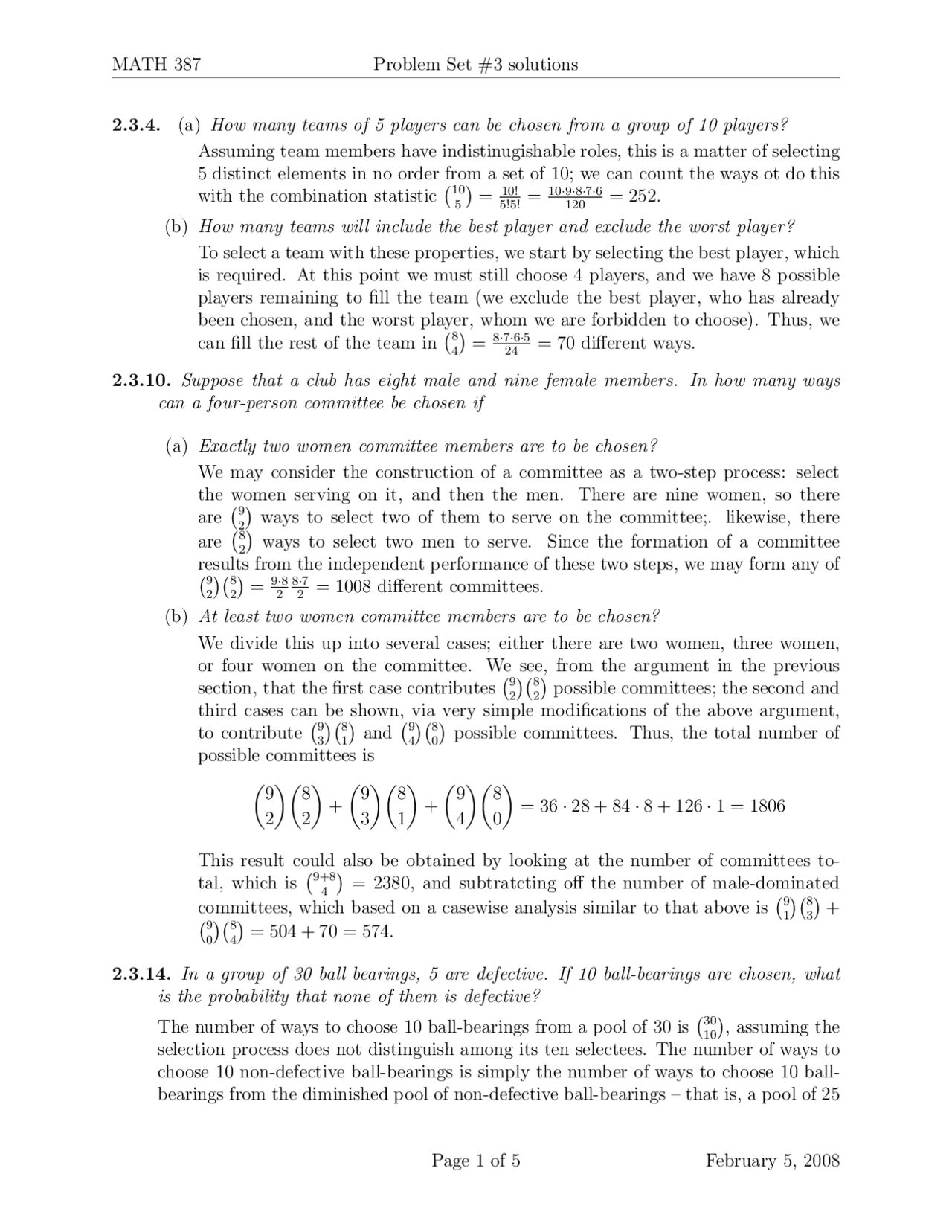 Problem Set 3 Solutions Discrete Mathematics Math 387 Docsity