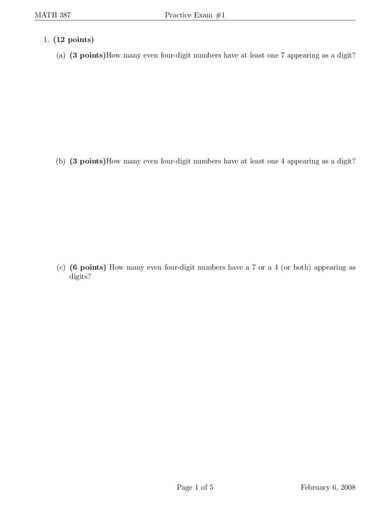 Practice Exam 1 - Discrete Mathematics | MATH 387 - Docsity