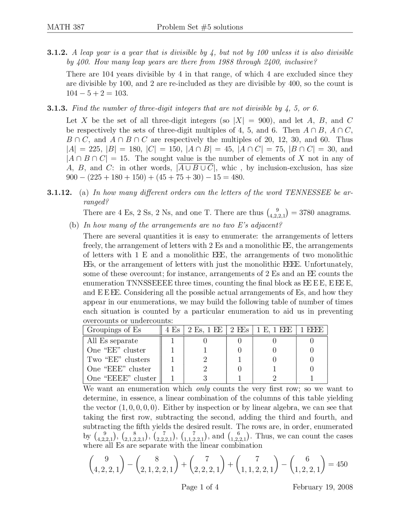 Problem Set 5 Solutions Discrete Mathematics Math 387 Docsity