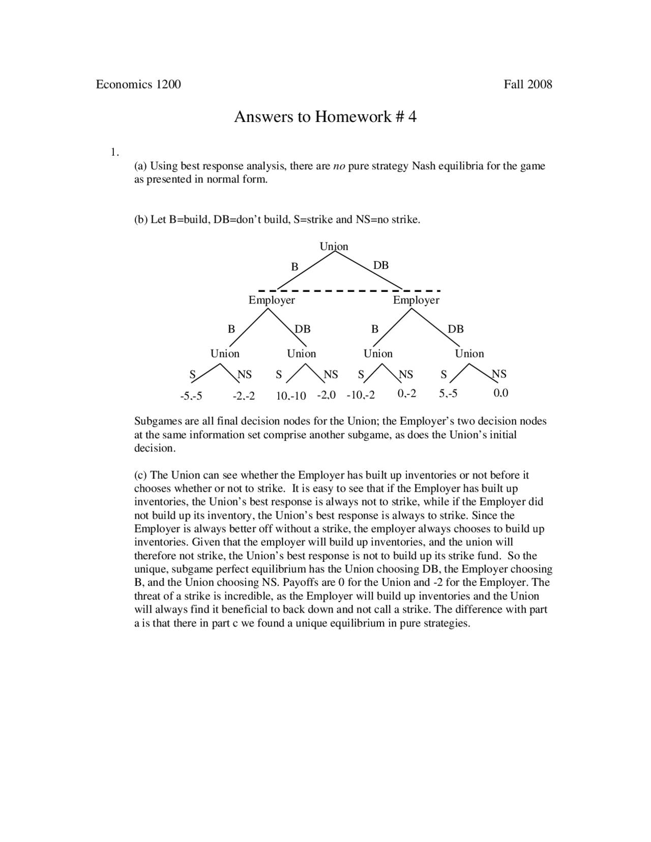 5 Questions Of Game Theory Assignment 4 Econ 1200 Docsity