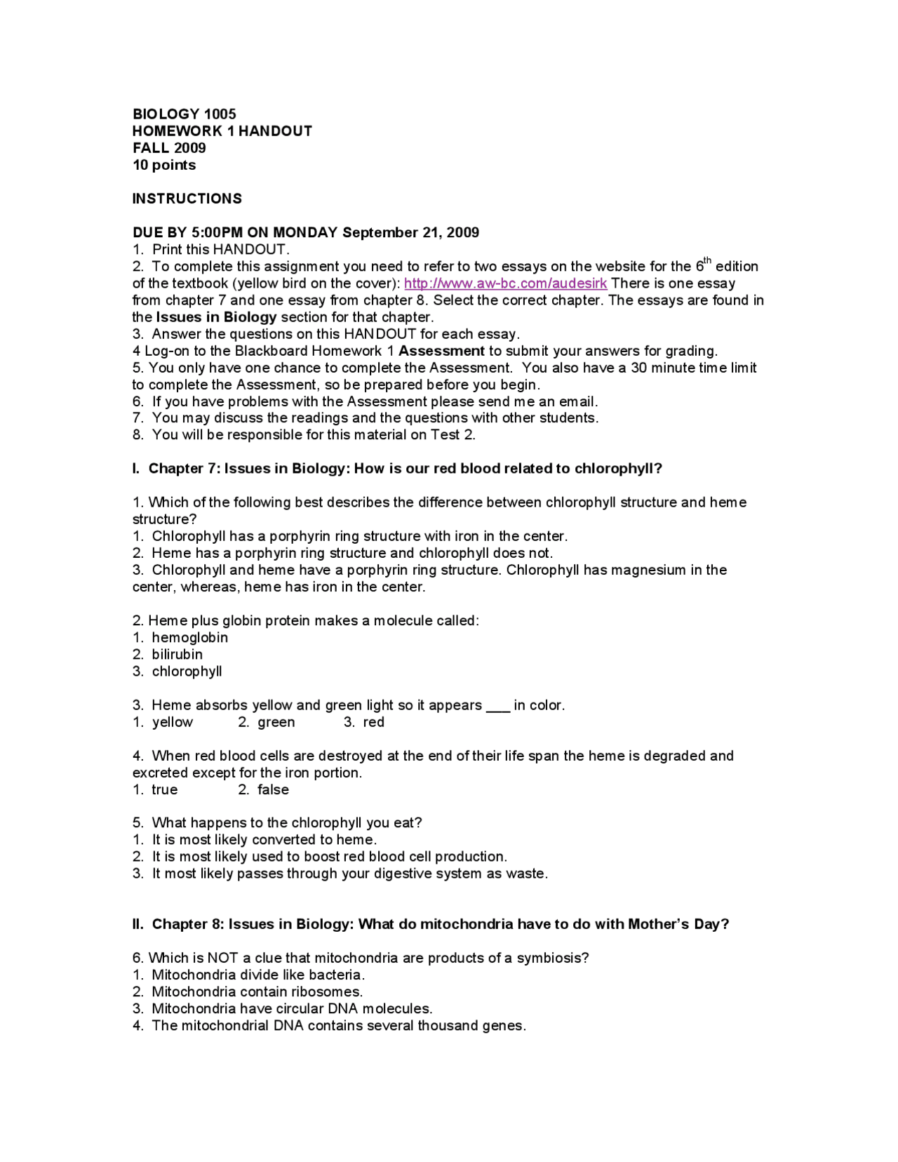 Instruction Of General Biology In Science Assignment 1 Biol 1005
