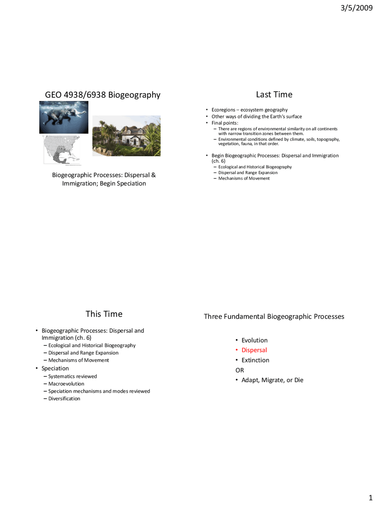 Lecture Slides On Dispersal And Immigration Biogeography Geo 4938