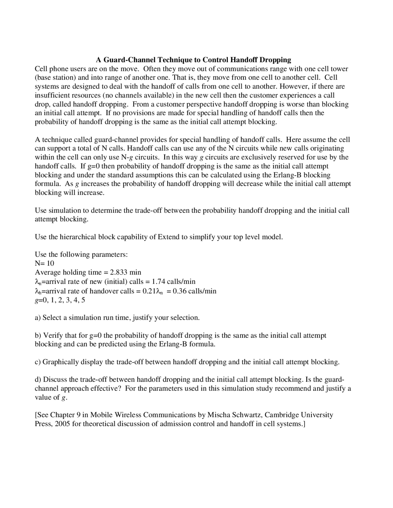 A Guard-Channel Technique to Control Handoff Dropping | EECS 563 - Docsity
