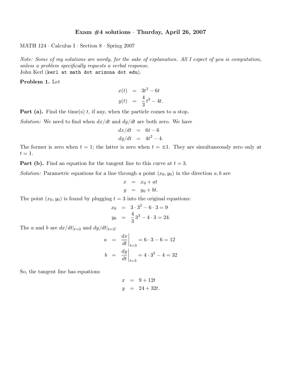 Solutions Exam 4 Calculus I With Applications Math 124 Docsity